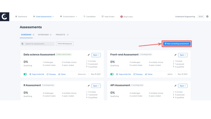 Create a code screening assessment Create a code screening assessment